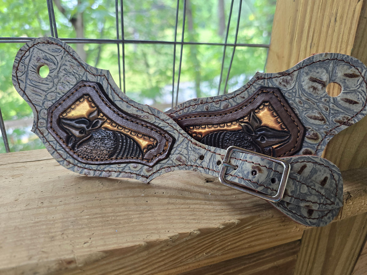 PREORDER CUSTOM Overlay/tooled Patch Spur Straps – Lonesome Ranch Leather