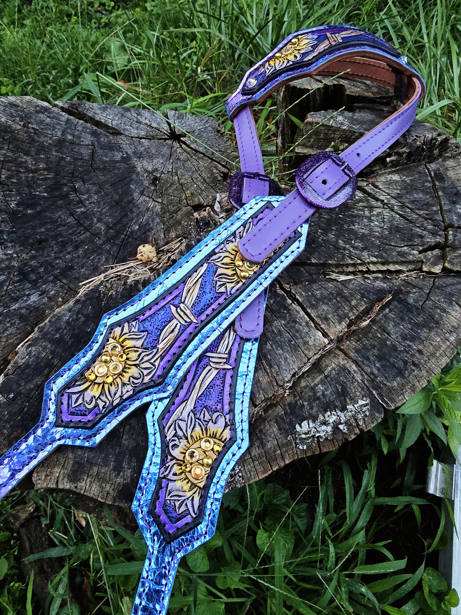 Purple Sunflower Headstall – Lonesome Ranch Leather